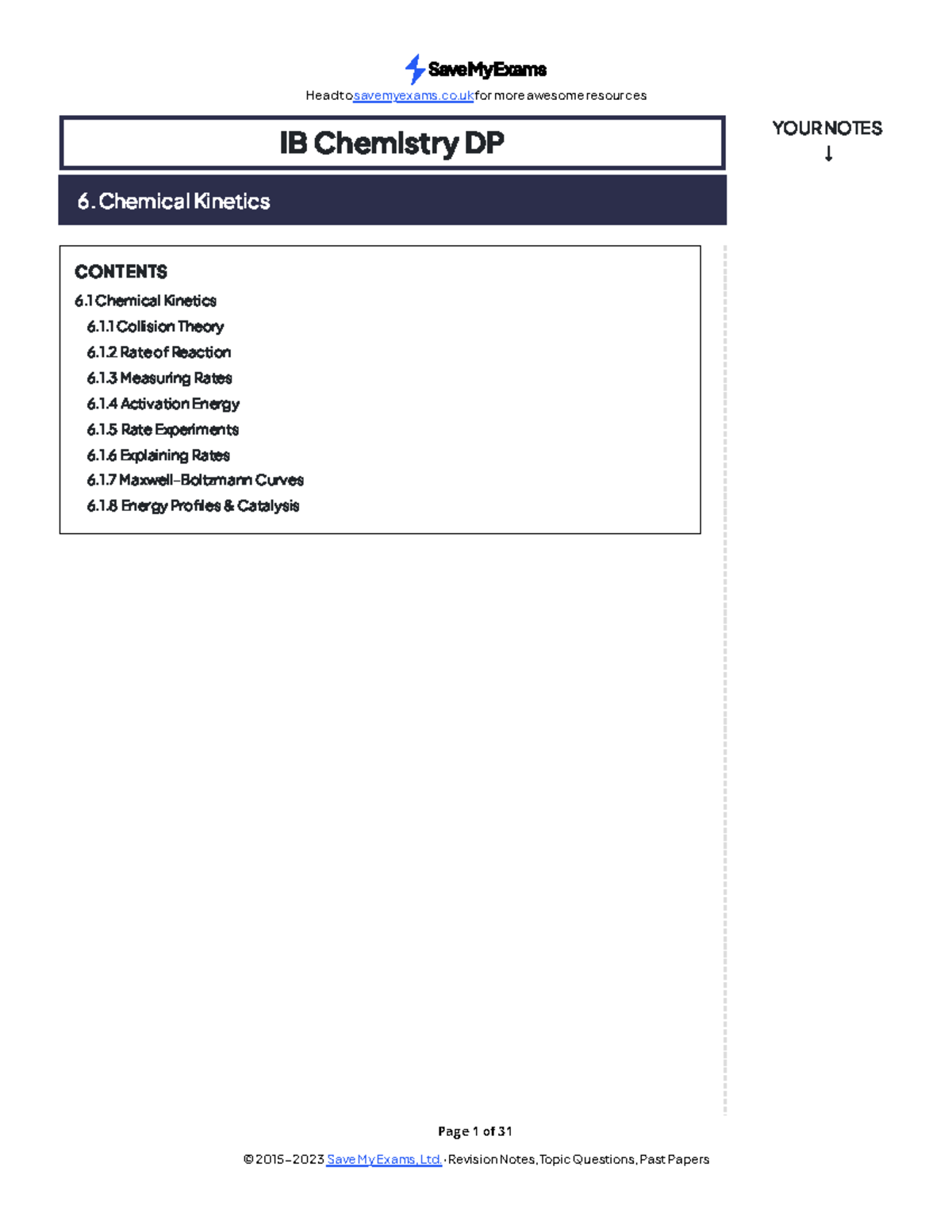 SME Chemistry Topic 6 Notes - Page 1 of 31 IB Chemistry DP 6. Chemical ...
