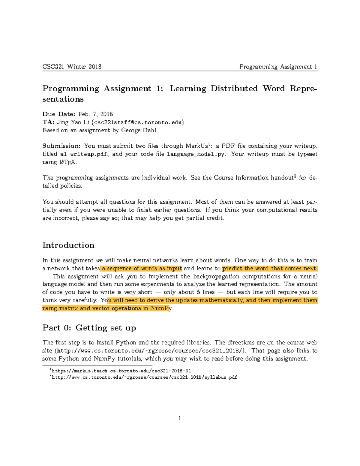 A1 handout - Programming Assignment 1: Learning Distributed Word Repre ...