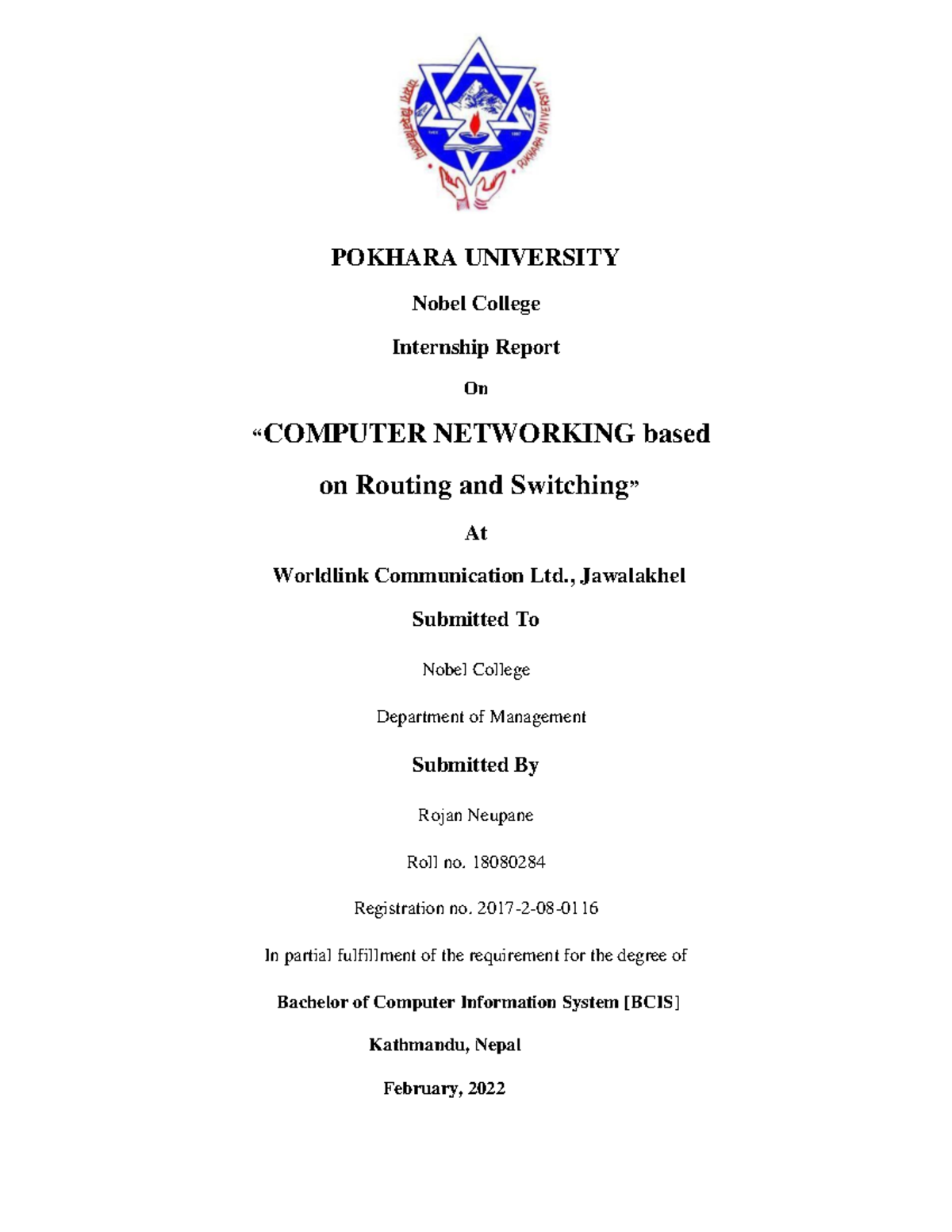 Internship Report - POKHARA UNIVERSITY Nobel College Internship Report ...