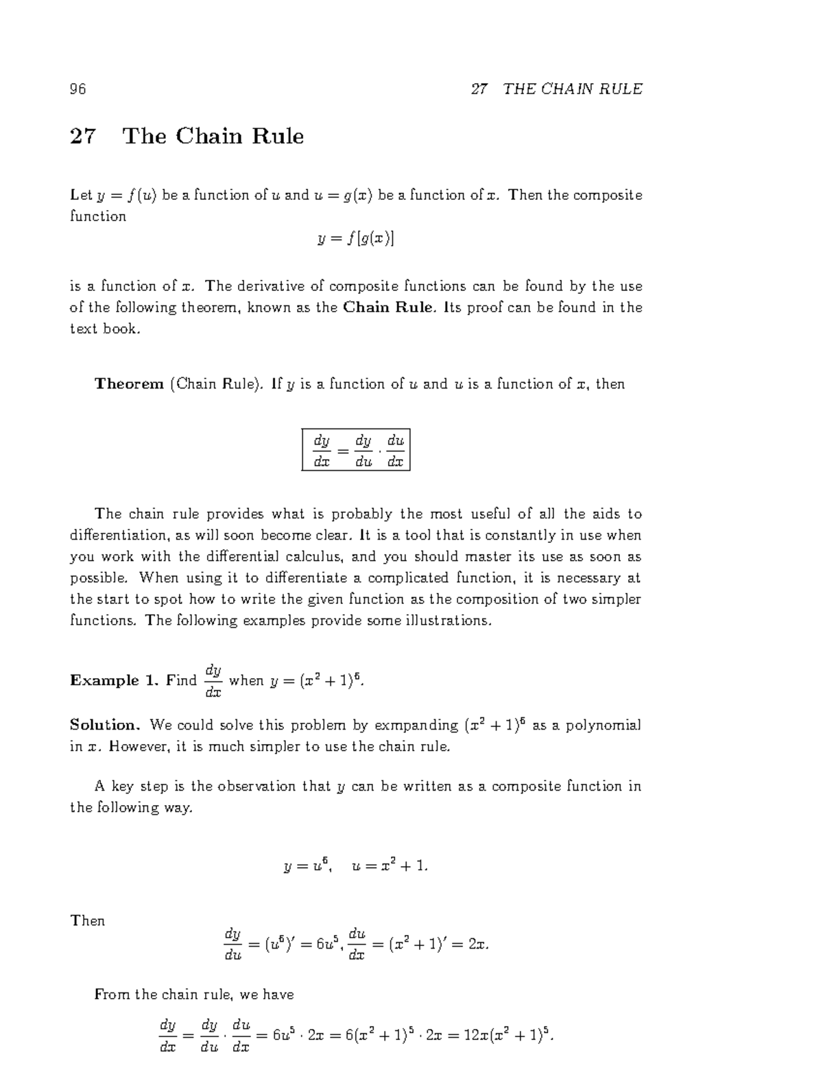 MATH120 Lecture Notes 27 - The chain rule - 96 27 THE CHAIN RULE 27 The ...