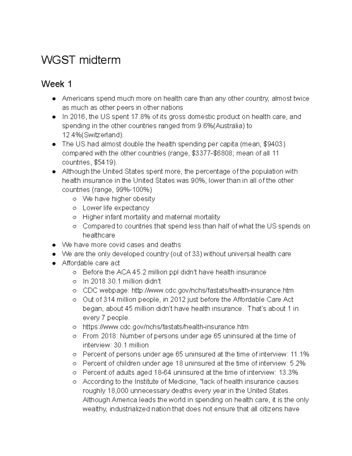 WGST mid term review - Notes for Tests - WGST midterm Week 1 Americans ...