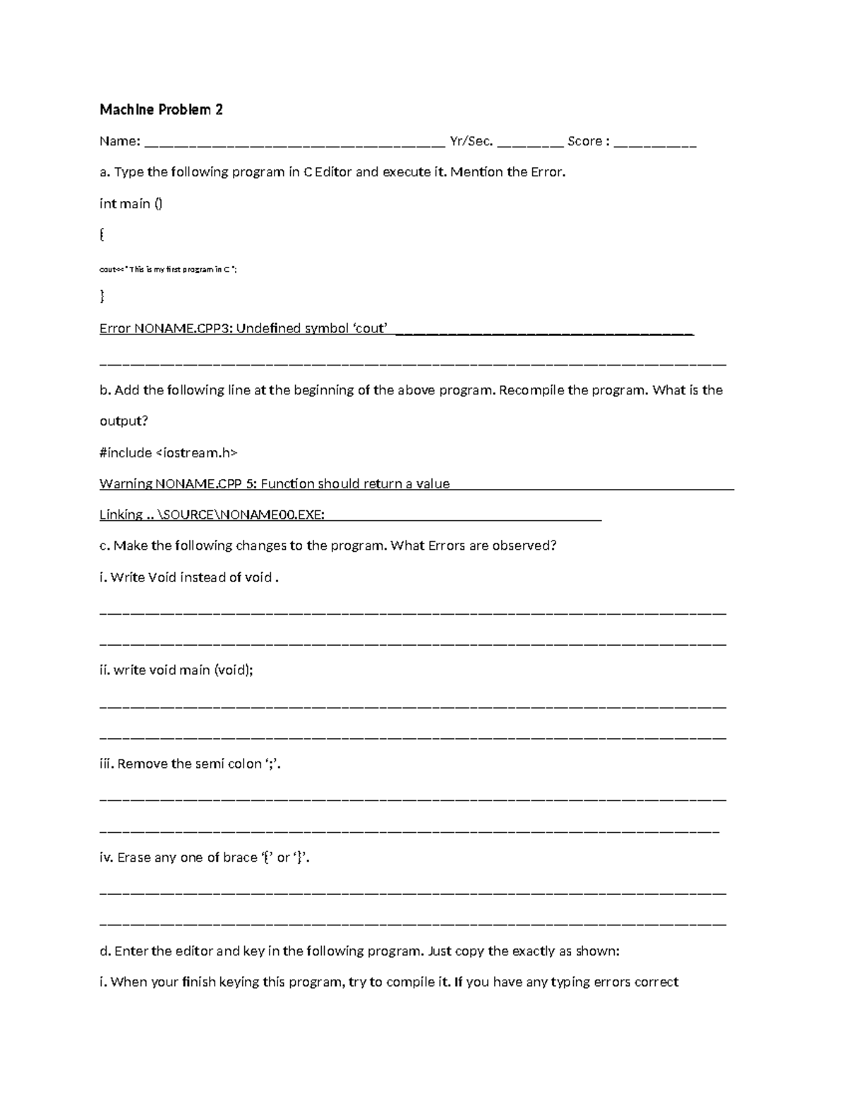 MP 2 - Machine Problem 2 Name: ________________________________________ Yr/Sec. _________ Score ...