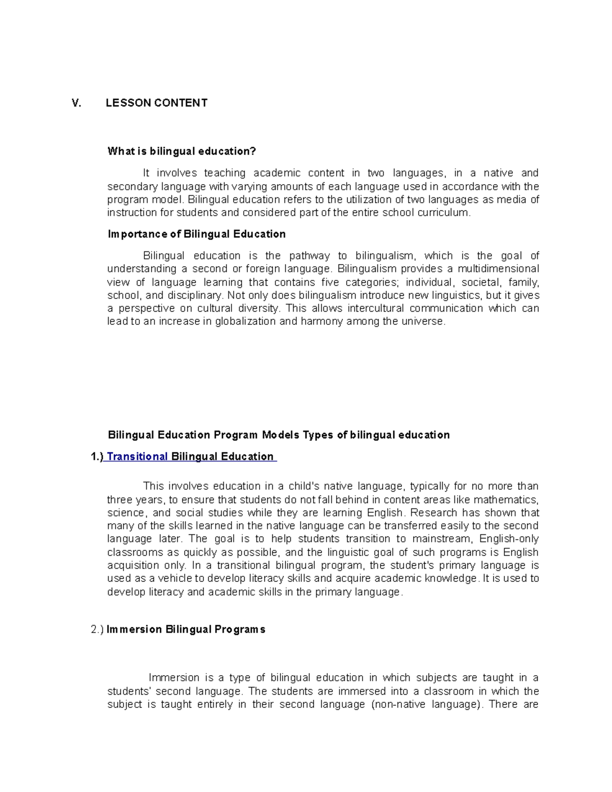 Foundations of English Language 3 - V. LESSON CONTENT What is bilingual ...