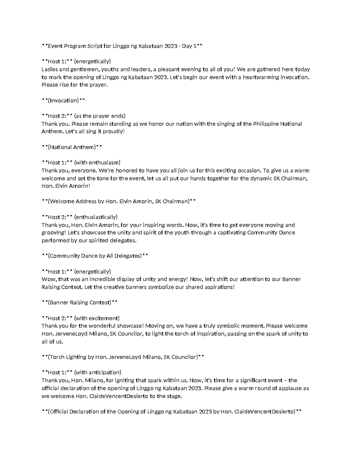 Event Program Script for Linggo ng Kabataan 2023 - Let's begin our ...