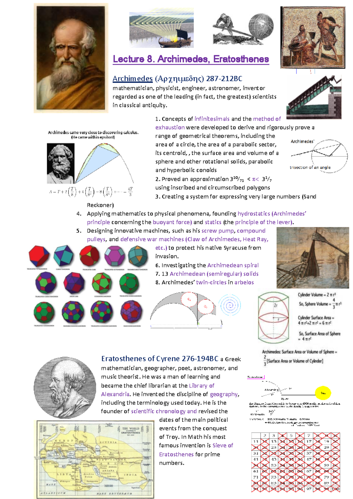 History of Math Concepts 9 - Lecture 8. Archimedes, Eratosthenes ...