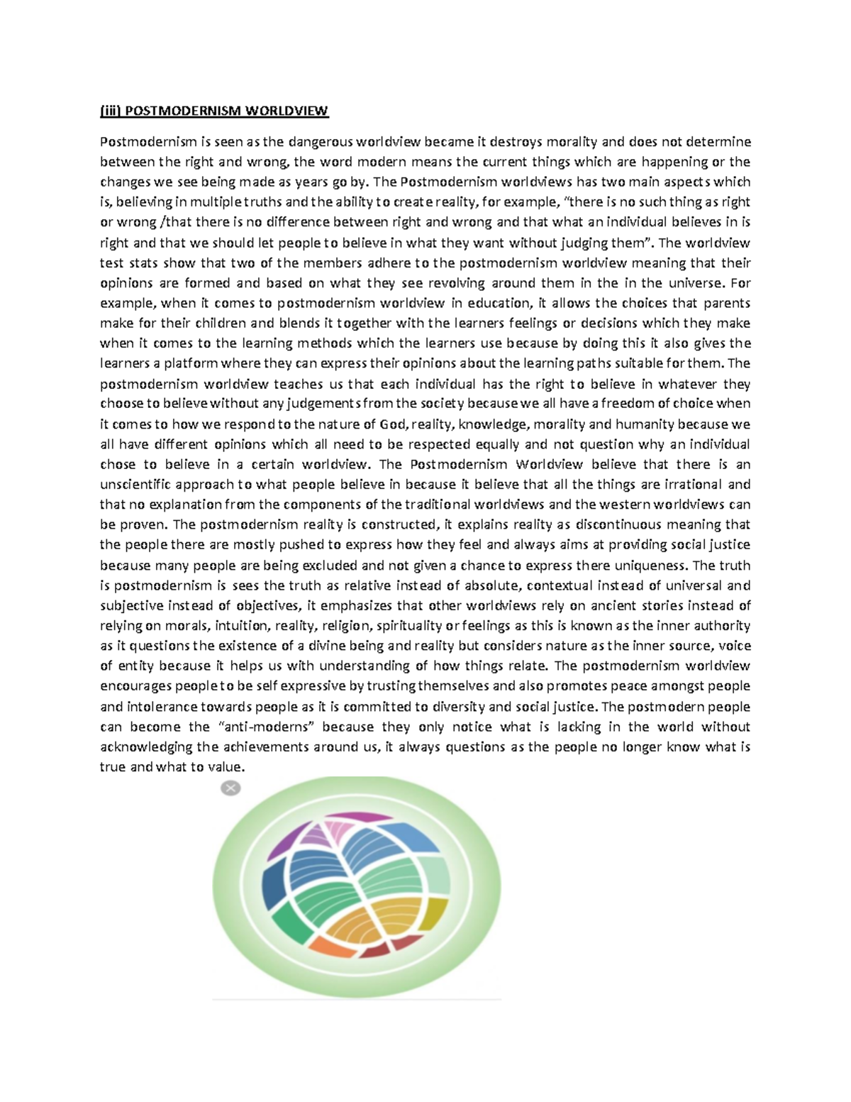 UTEW - no 3 - Utew - (iii) POSTMODERNISM WORLDVIEW Postmodernism is ...