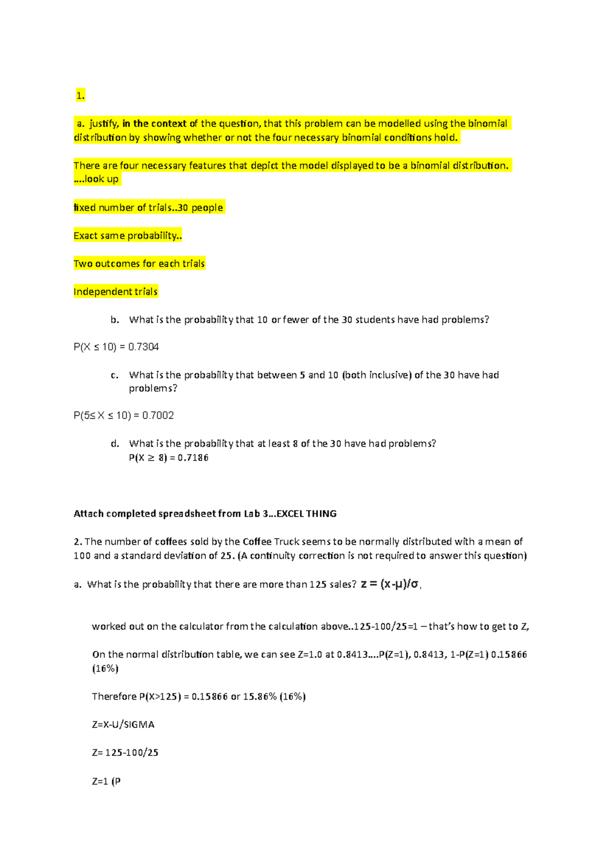 BSNS112 Assignment 2 copy - 1. a. justify, in the context of the question, that this problem can ...
