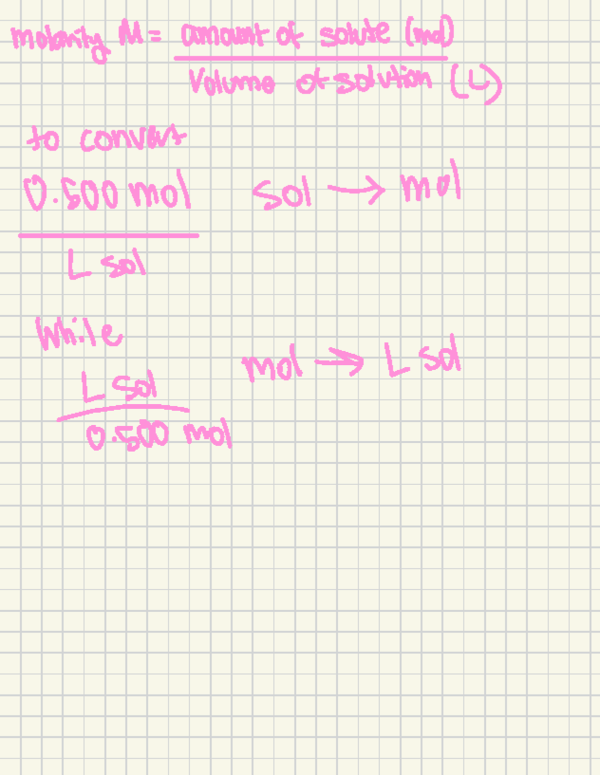 Converting molarity - Chem 14BL - molarity M = amount of solute (mol Volume of solution (4) to ...