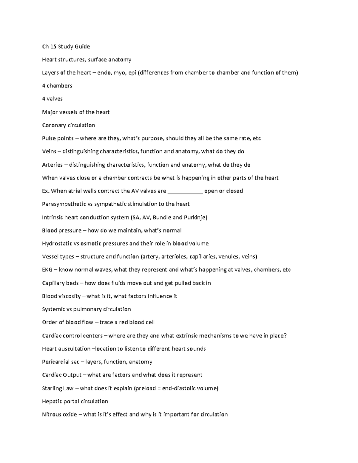 Ch 15 Study Guide - Ch 15 Study Guide Heart structures, surface anatomy Layers of the heart ...