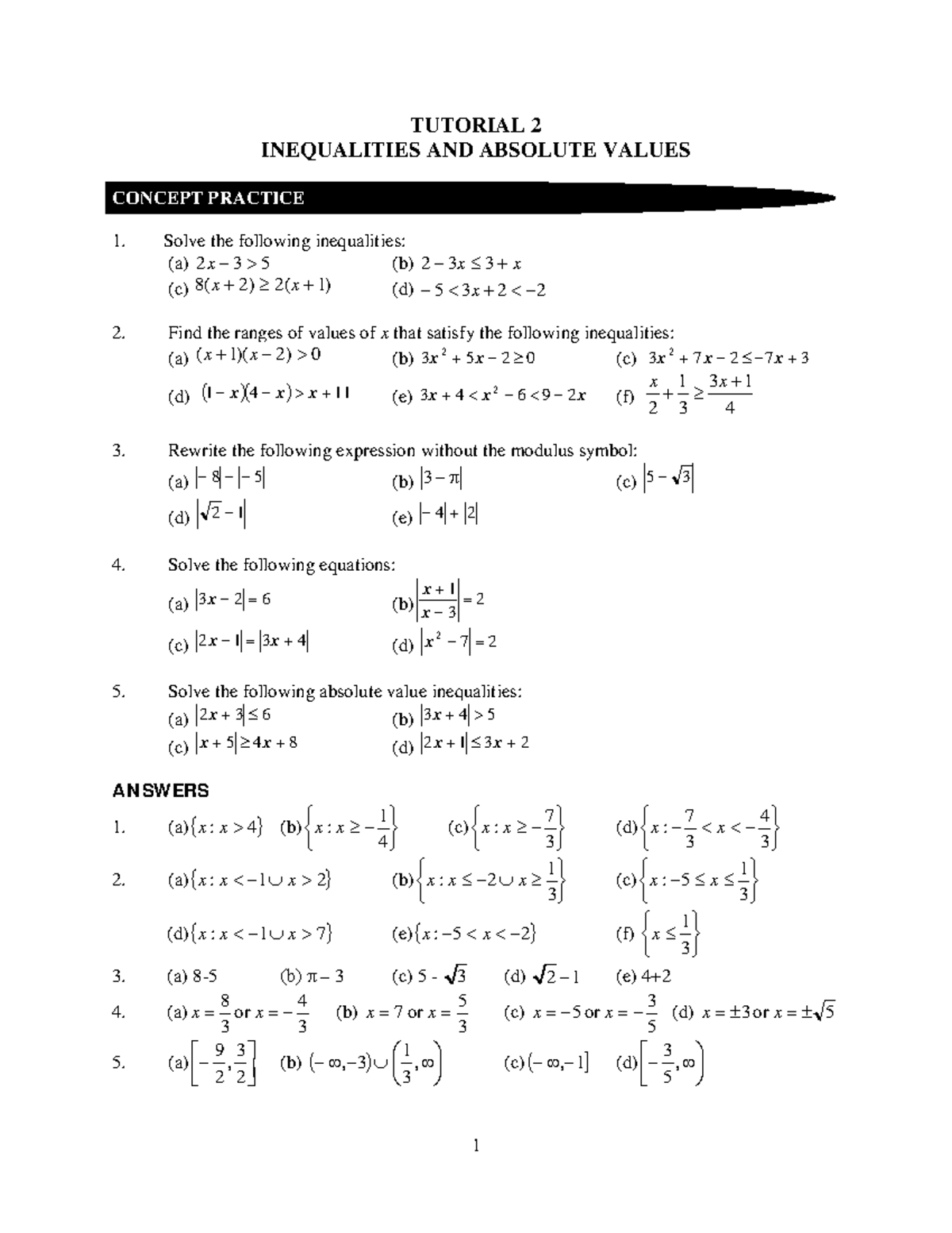 T2 AM015 CPCE - topic 2 - 1 TUTORIAL 2 INEQUALITIES AND ABSOLUTE VALUES ...