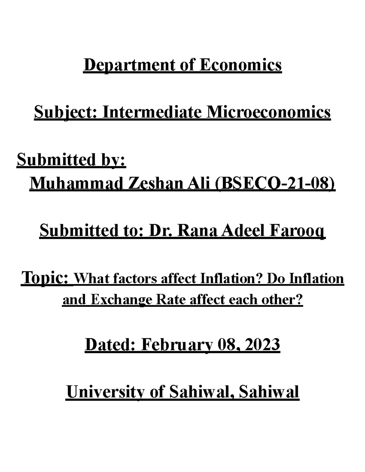 Assignment of Economics - Department of Economics Subject: Intermediate ...