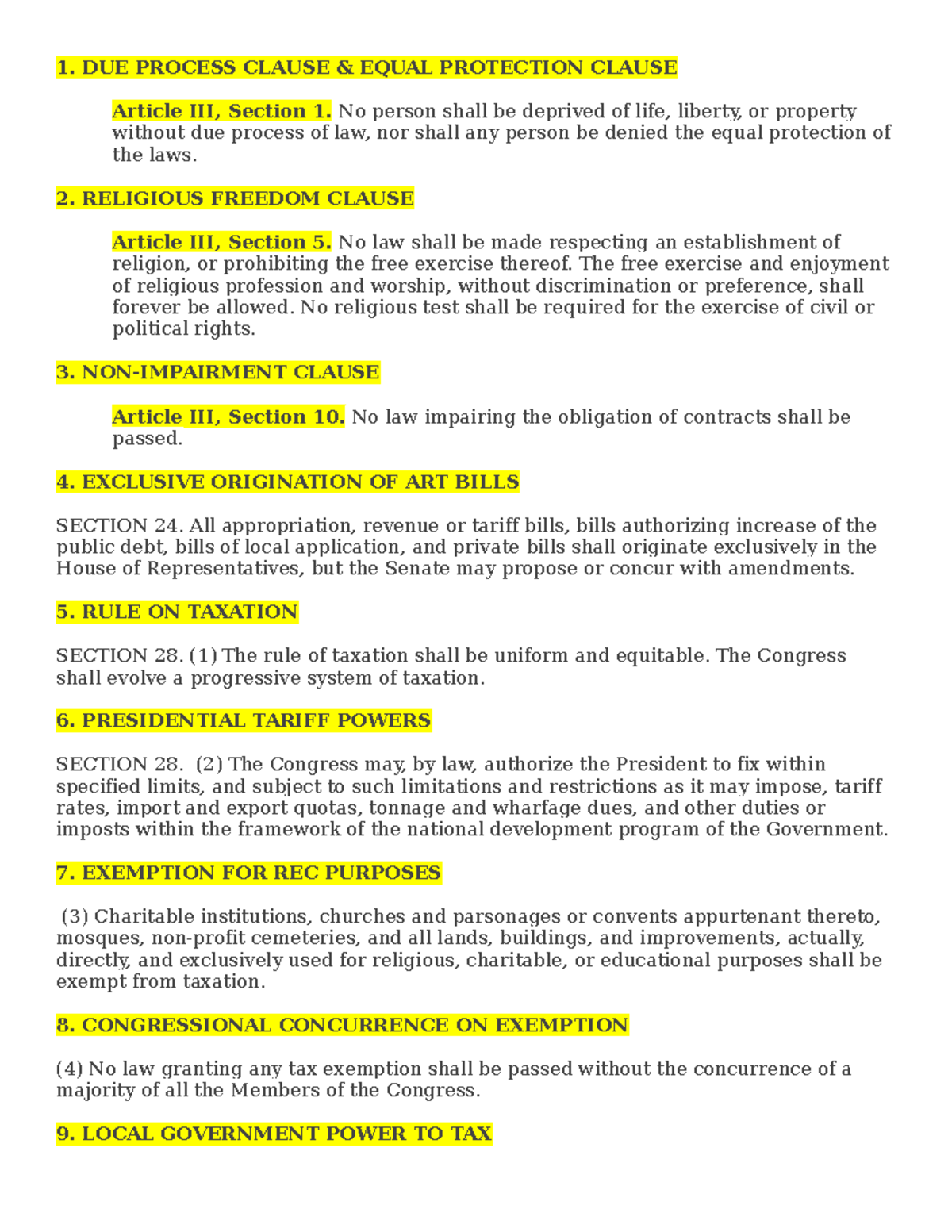 Consti limitations - 1. DUE PROCESS CLAUSE & EQUAL PROTECTION CLAUSE ...