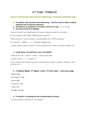 ICT formulas - ict - ICT EXAM – FORMULAS Class 02: Entering data, Basic ...