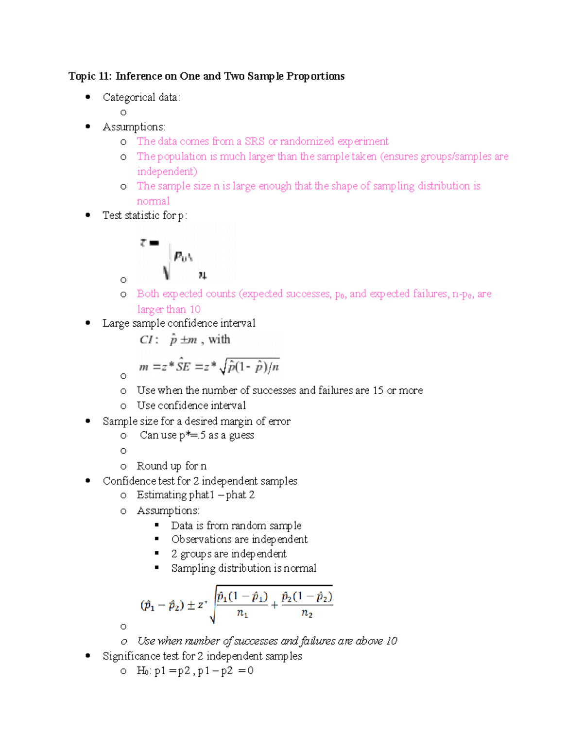 Topic 11 - Topic 11: Inference on One and Two Sample Proportions ...