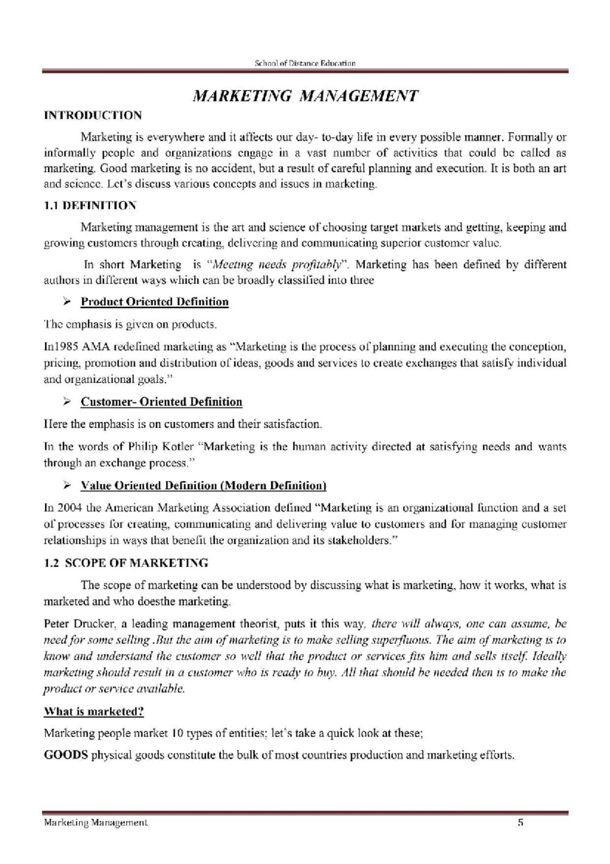Module-I CH 1 Marketing Management - B. Com Co. Operation - MG ...