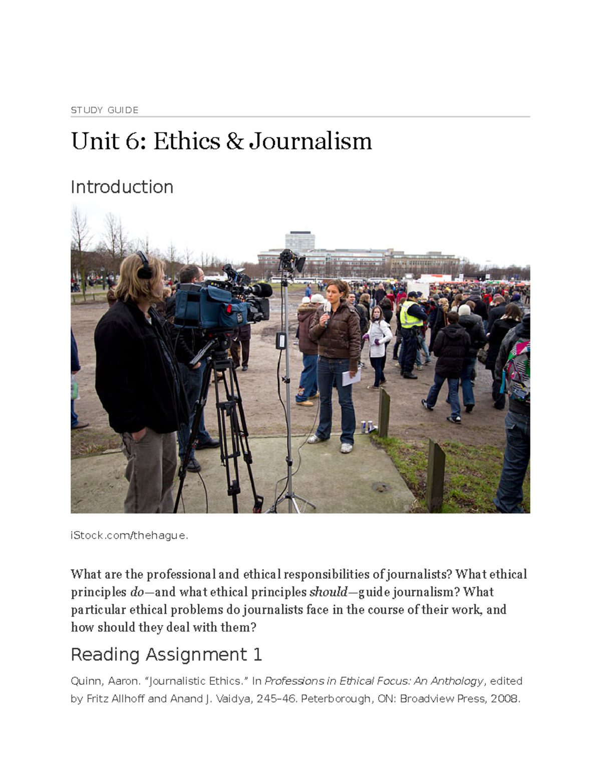 Unit 6 - None - STUDY GUIDE Unit 6: Ethics & Journalism Introduction ...