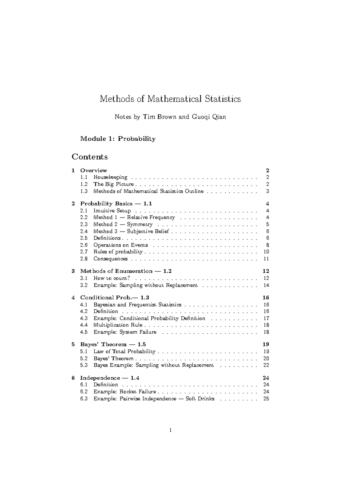 Module 1-LMS - Lecture notes - Methods of Mathematical Statistics Notes ...