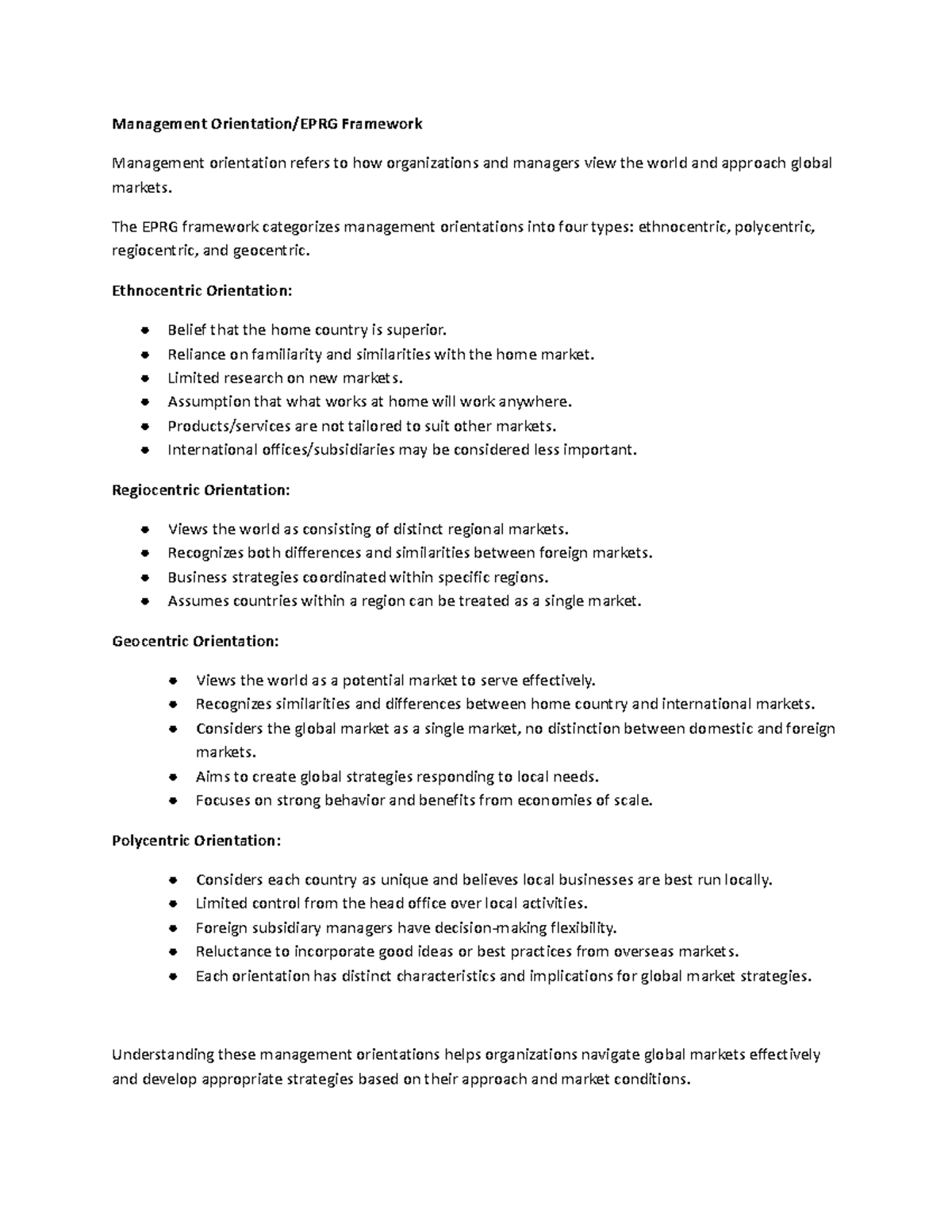 Management Orientations - Management Orientation/EPRG Framework ...
