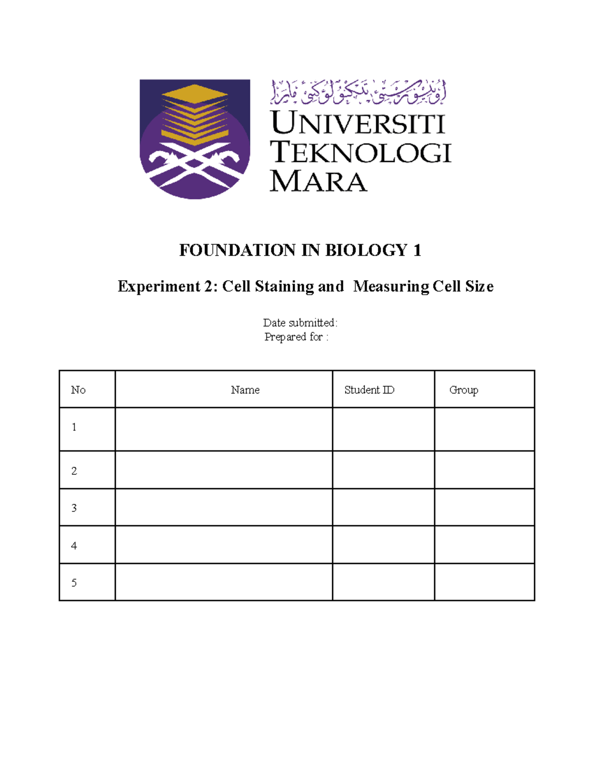 LAB Report Cell Staining and measuring cell size - FOUNDATION IN ...