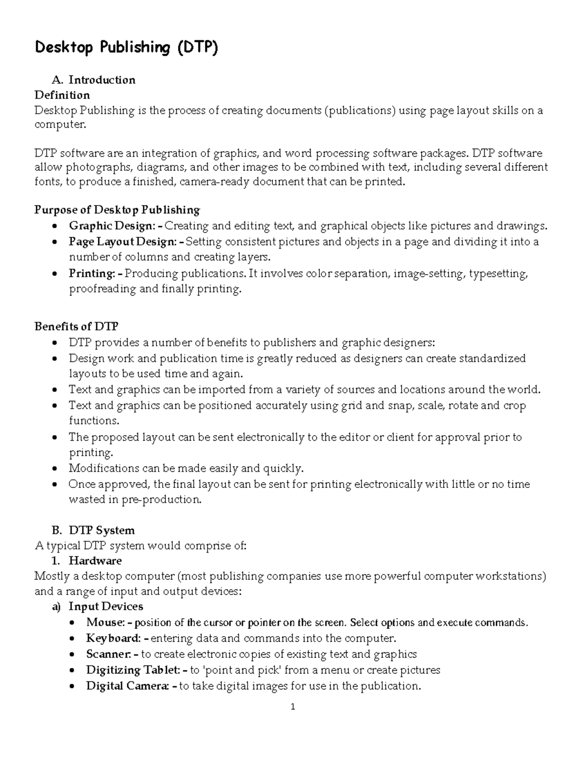 DTP - lecture notes - Desktop Publishing (DTP) A. Introduction ...