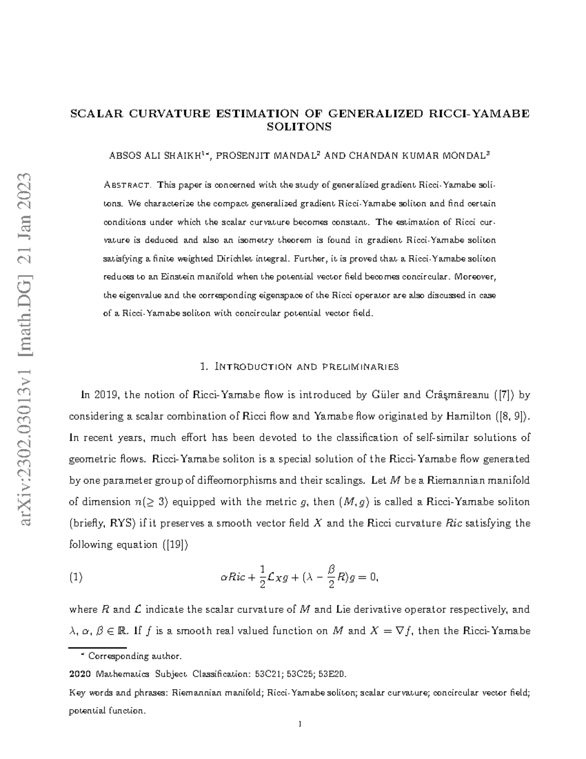 Scalar Curvature Estimation Of Generalized Ricci Y Arxiv 2302 [math] 21 Jan 2023 Scalar