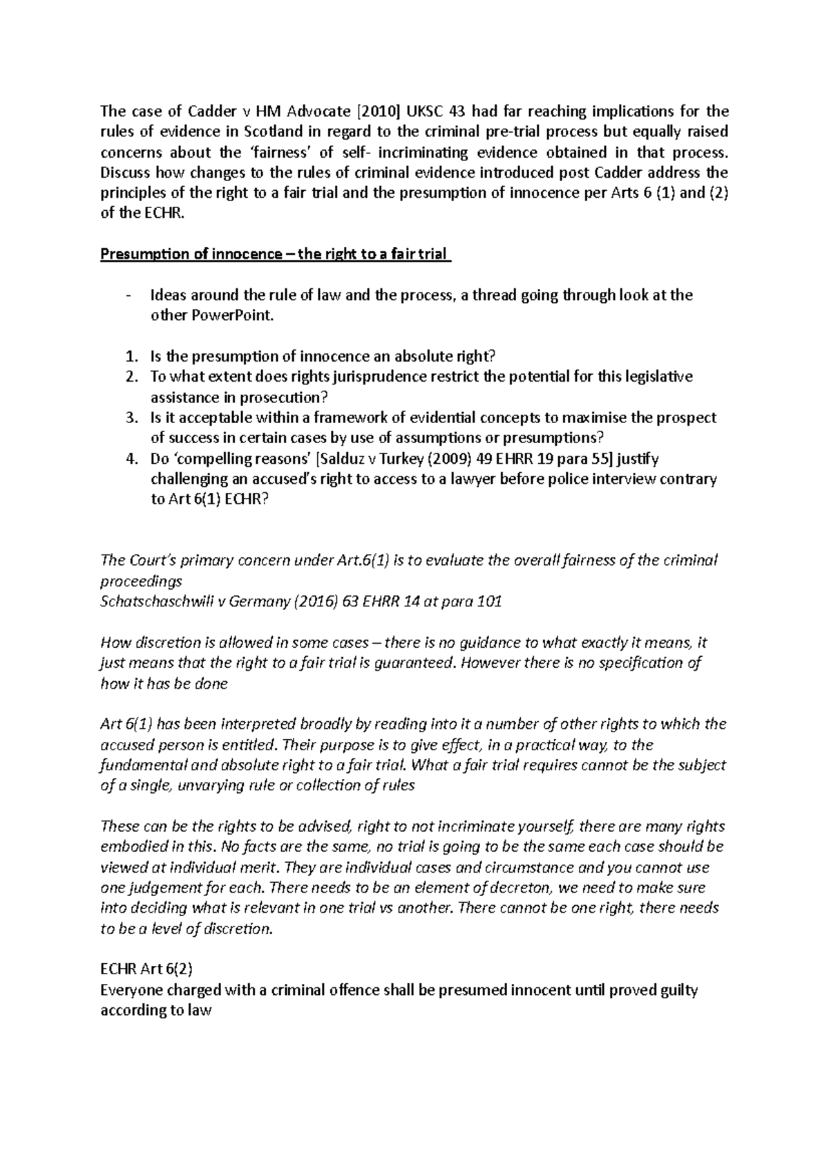 presumption of innocence seminar - The case of Cadder v HM Advocate ...