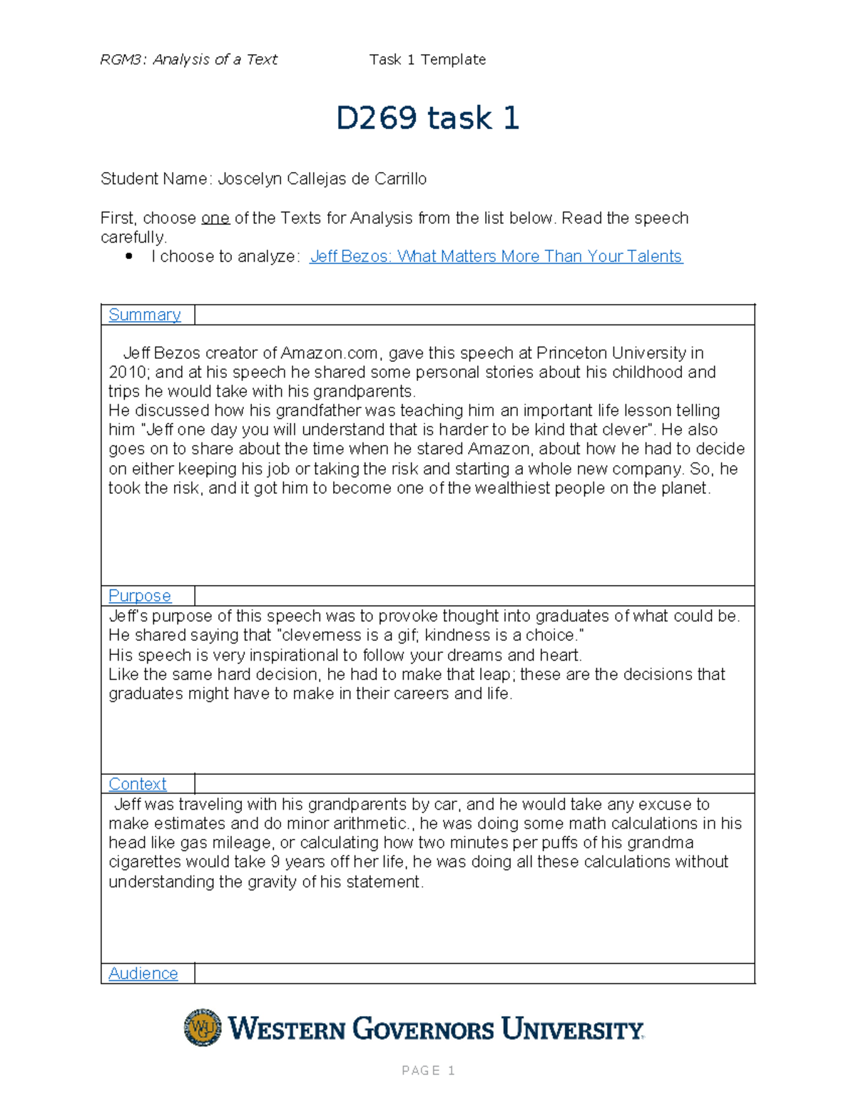 Task 1 D269 - TASK 1 D269 - RGM3: Analysis of a Text Task 1 Template ... Task 1 D269 - TASK 1 D269 - RGM3: Analysis of a Text Task 1 Template ...