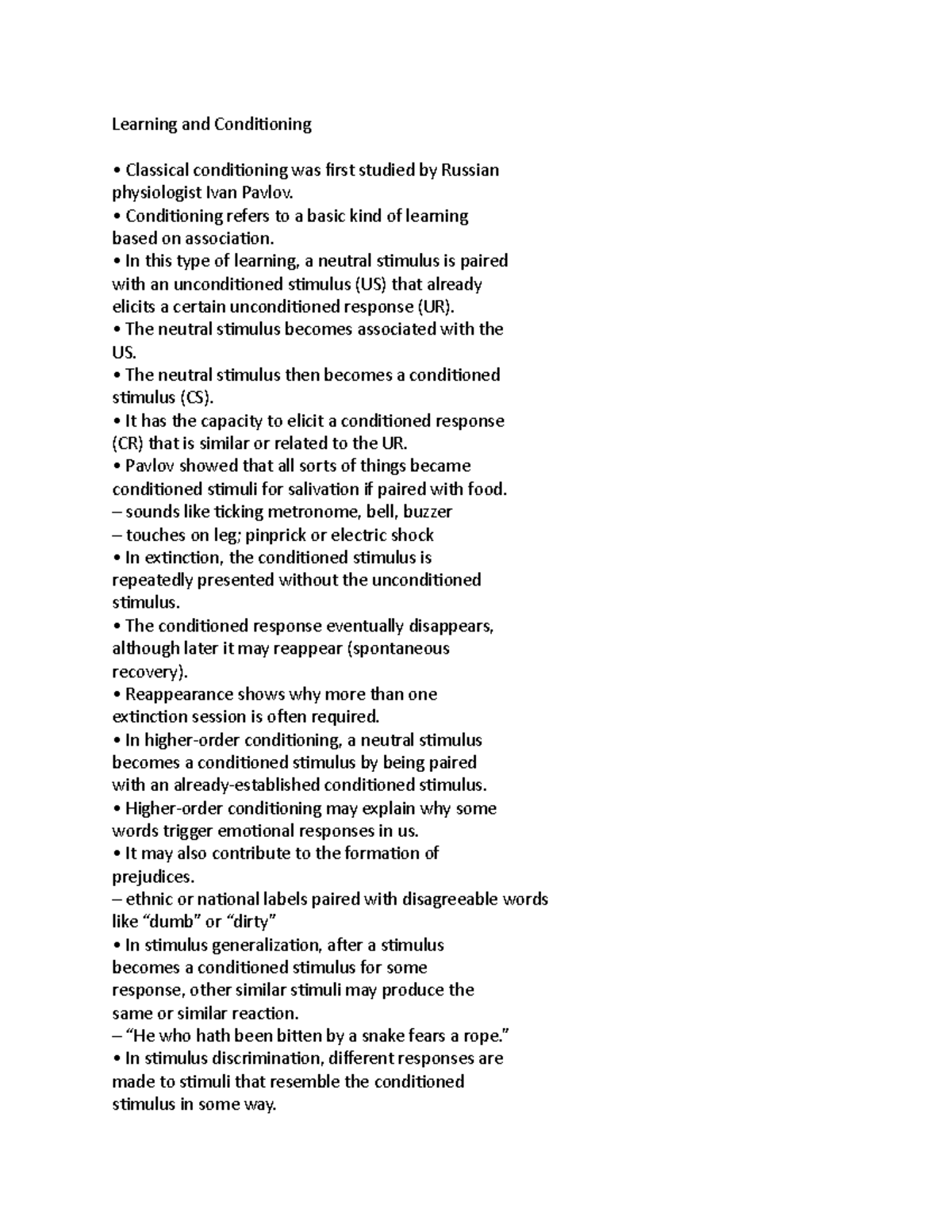 Learning and Conditioning - Learning and Conditioning Classical ...