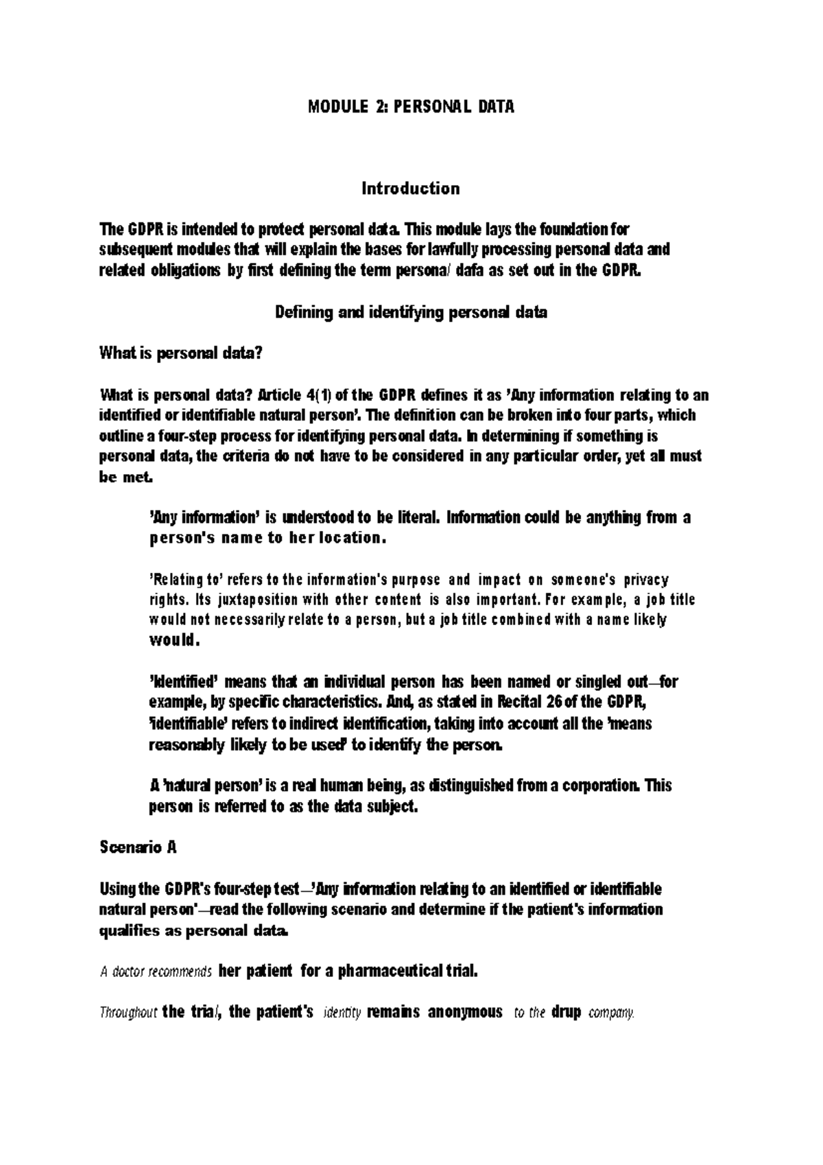 Module 2 - Lecture notes 2 - MODULE 2: PERSONAL DATA Introduction The ...