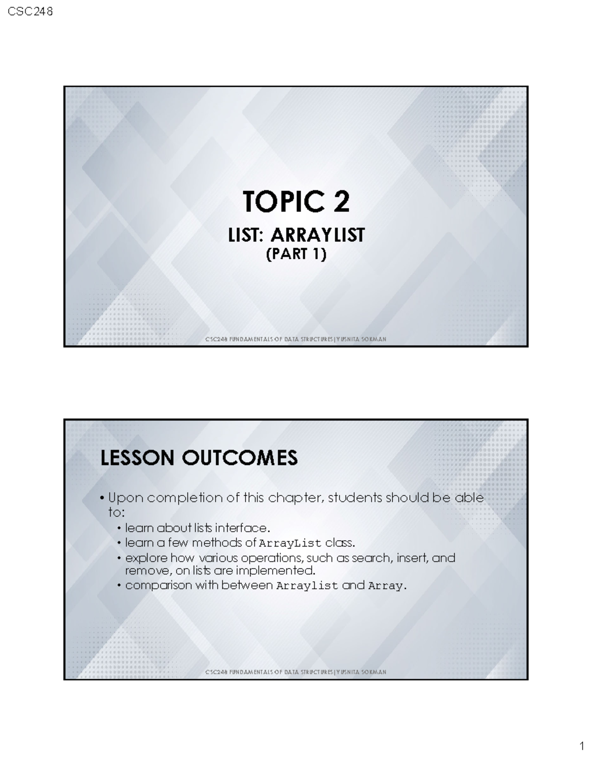 Topic 2 Array LIST[PART 1] - CSC248 FUNDAMENTALS OF DATA STRUCTURES ...