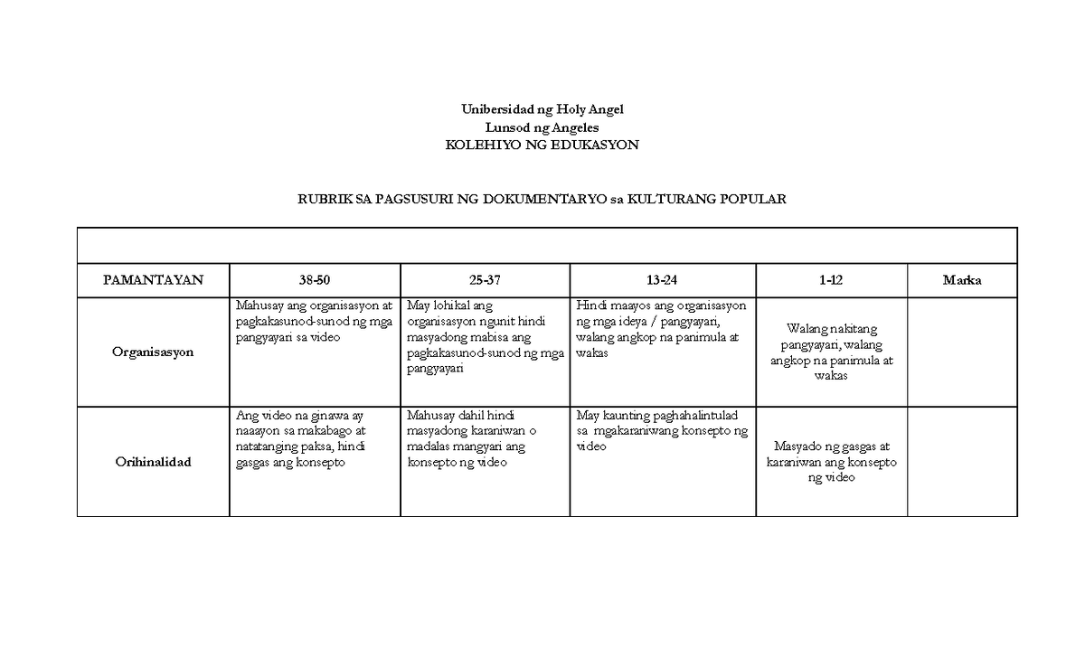 Pdfcoffee.com rubric-sa-paggawa-ng-video-presentation-5-pdf-free ...