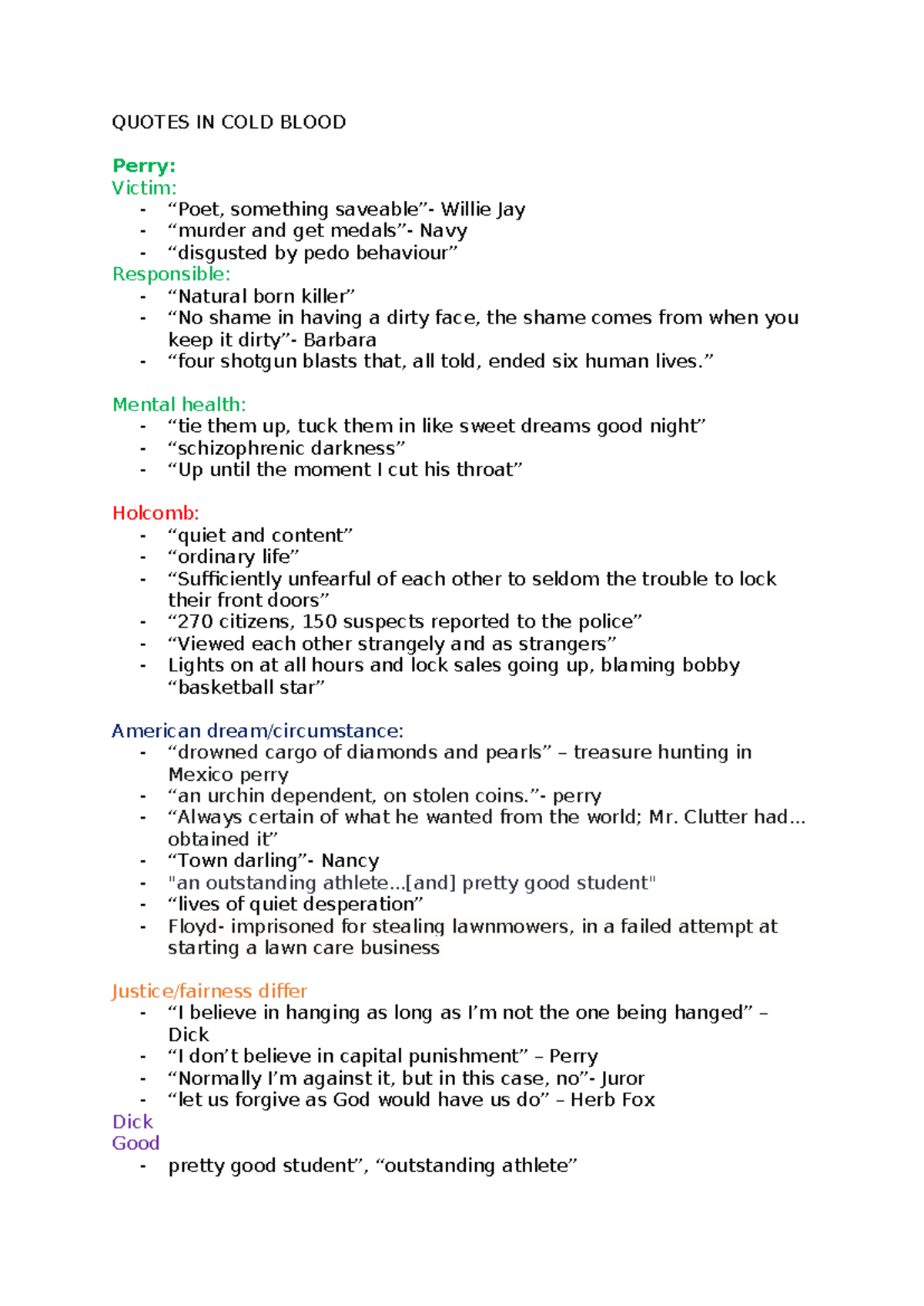 Quotes IN COLD Blood - QUOTES IN COLD BLOOD Perry: Victim: - “Poet ...