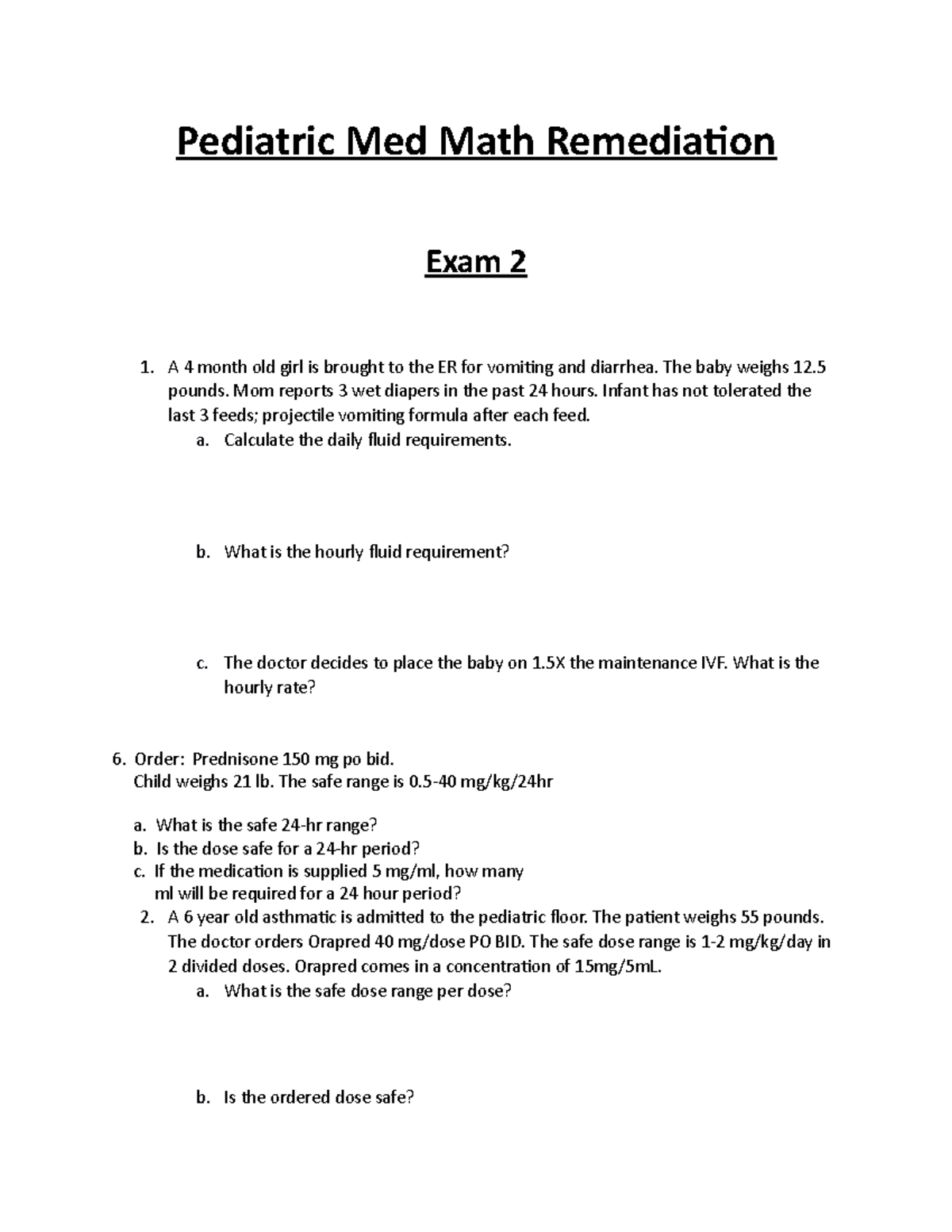 Exam 2- Med Math Remediation (Students) - NUR 336 - Arizona College ...