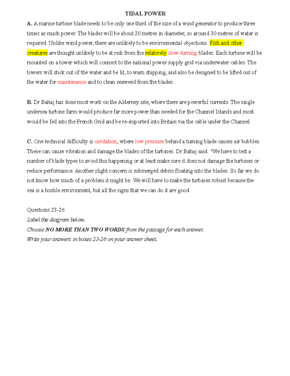 Worksheet gapfill Extra Diagram and Flowchart - TIDAL POWER A. A marine ...