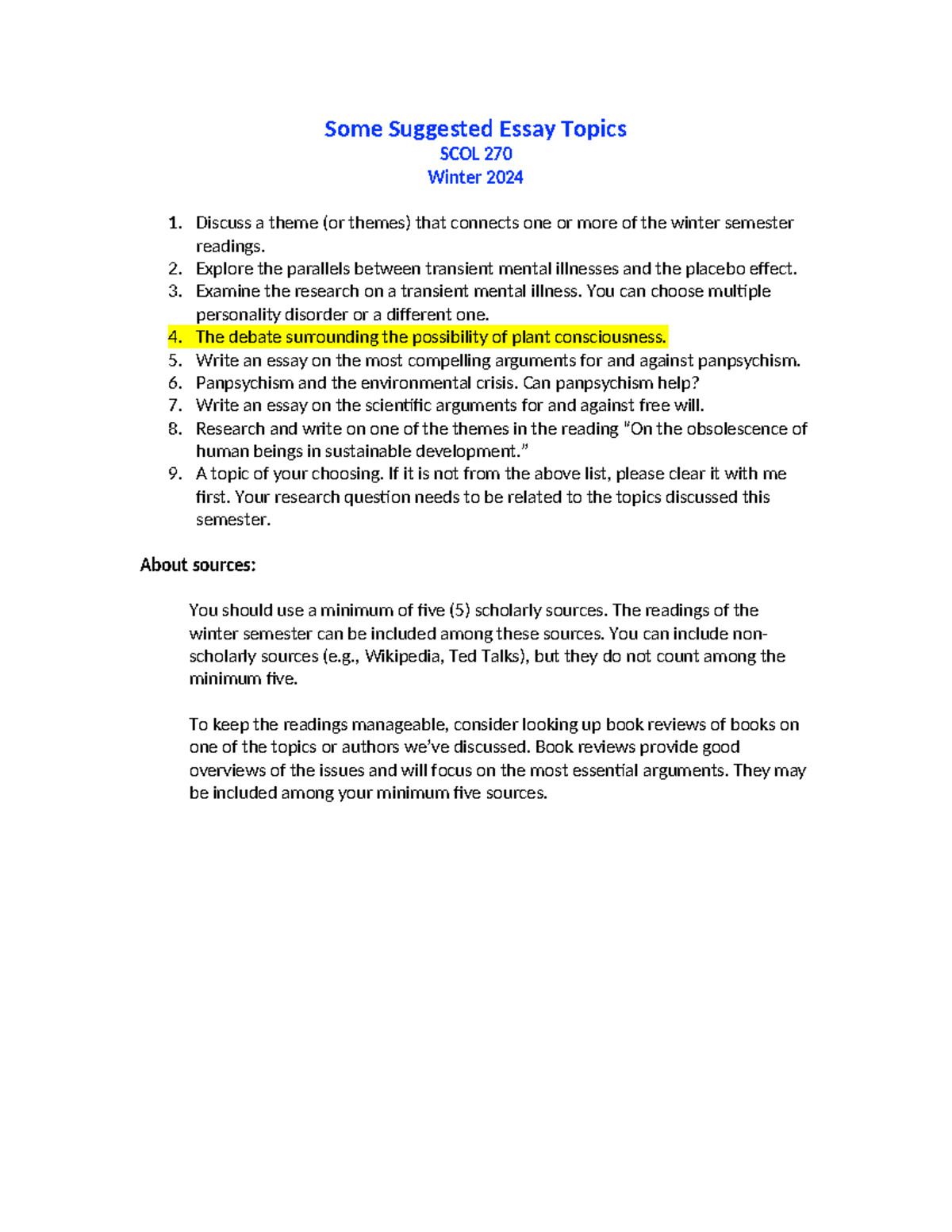 Some Suggested Essay Topics - Discuss a theme (or themes) that connects ...