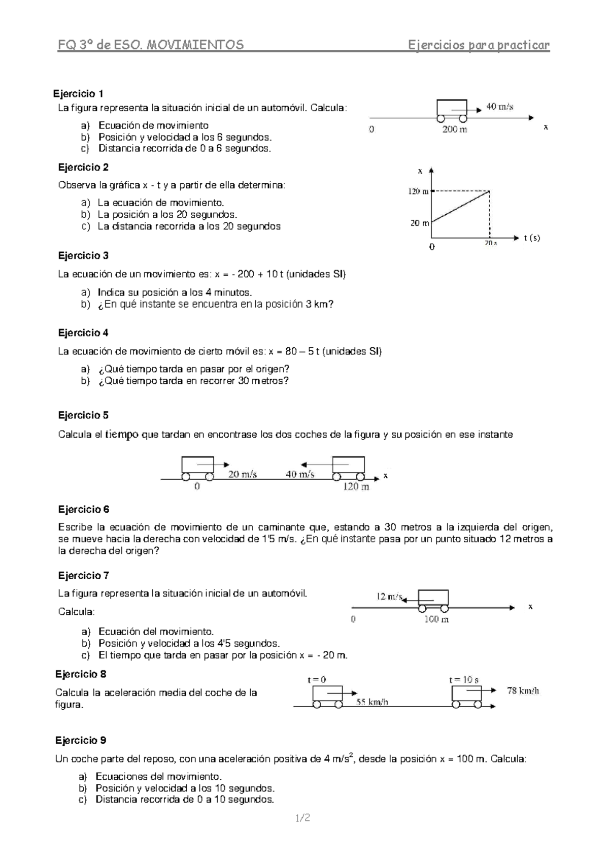 FYQ 3º ESO-Pr. Cinemática - FQ 3 º de ESO. MOVIMIENTOS Ejercicios para ...
