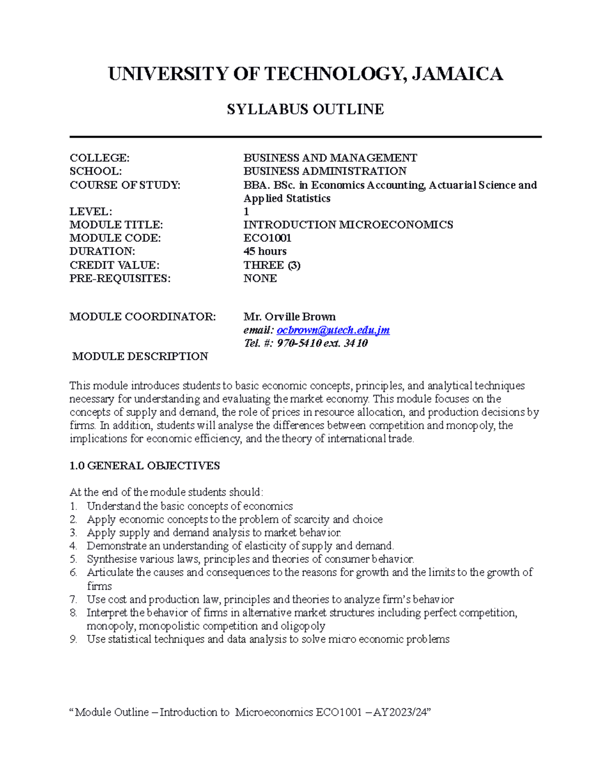 ECO1001 Module Outline SEM1 AY22023.24 2 - UNIVERSITY OF TECHNOLOGY ...