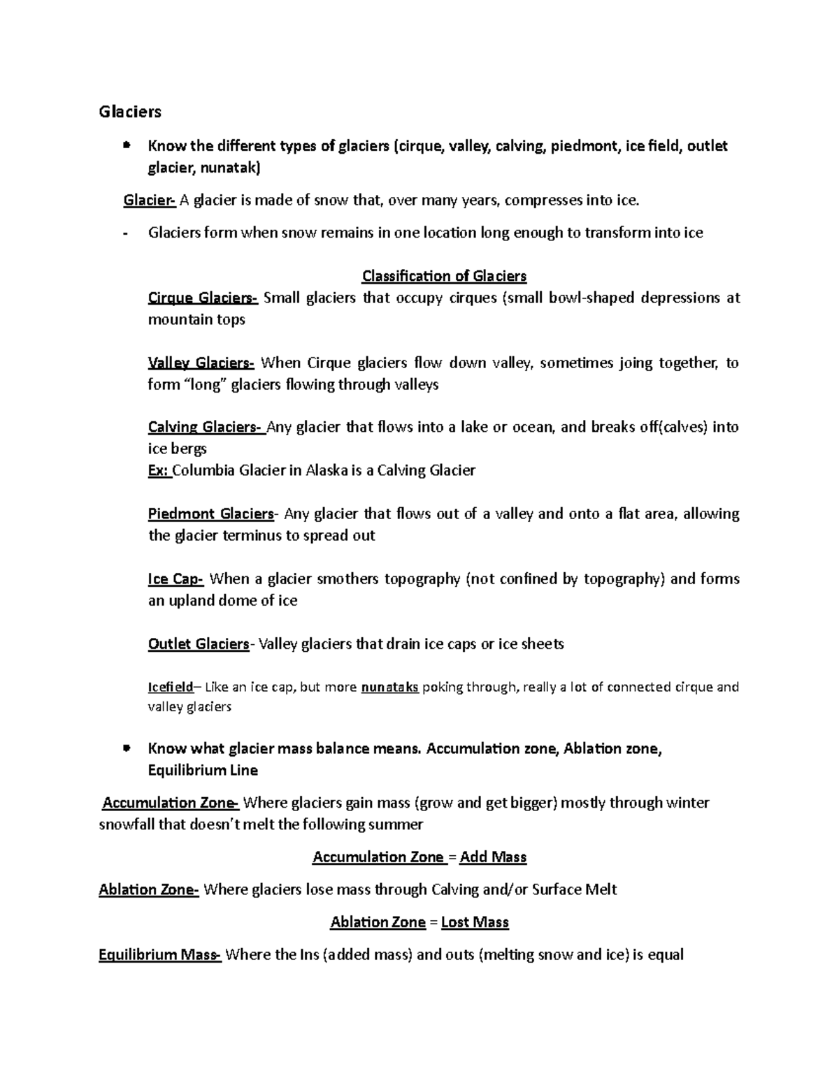 Climate Change Review Sheet 3 - Glaciers Know the different types of ...