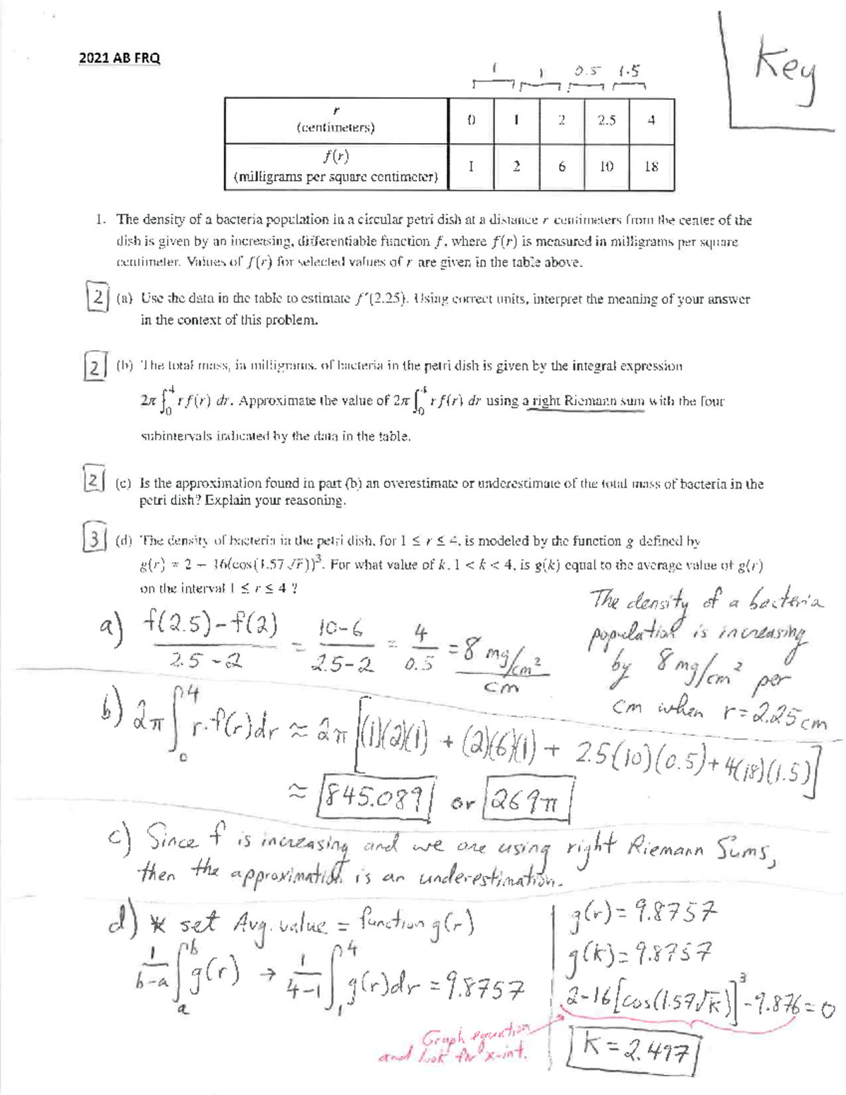 2021 ab frq key - Practice - Mathématiques - Studocu