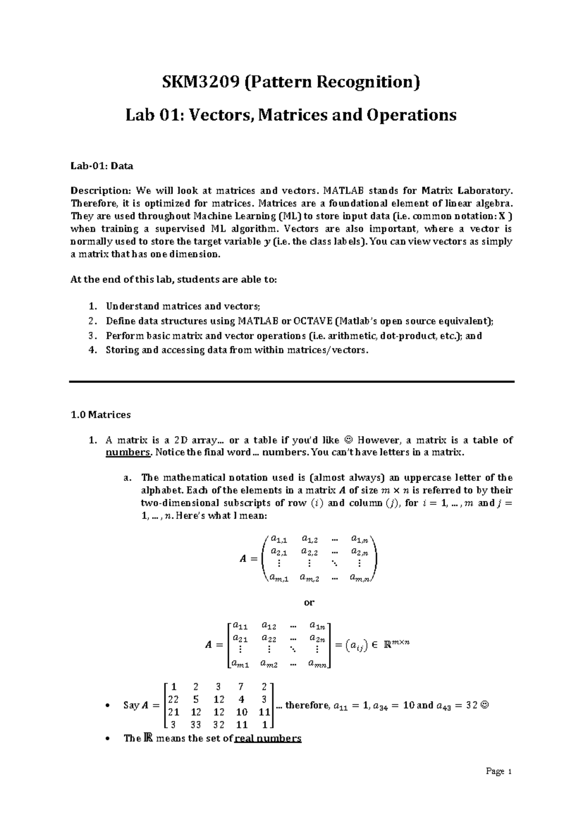 Lab01 Module Matrices And Operations Skm320 9 Pattern Recognition