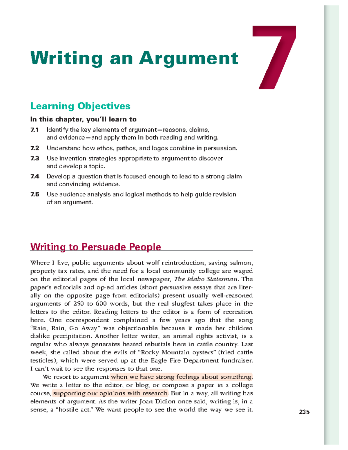 (R3) Writing an Argument - 235 Writing an Argument Learning Objectives In this chapter, you’ll ...