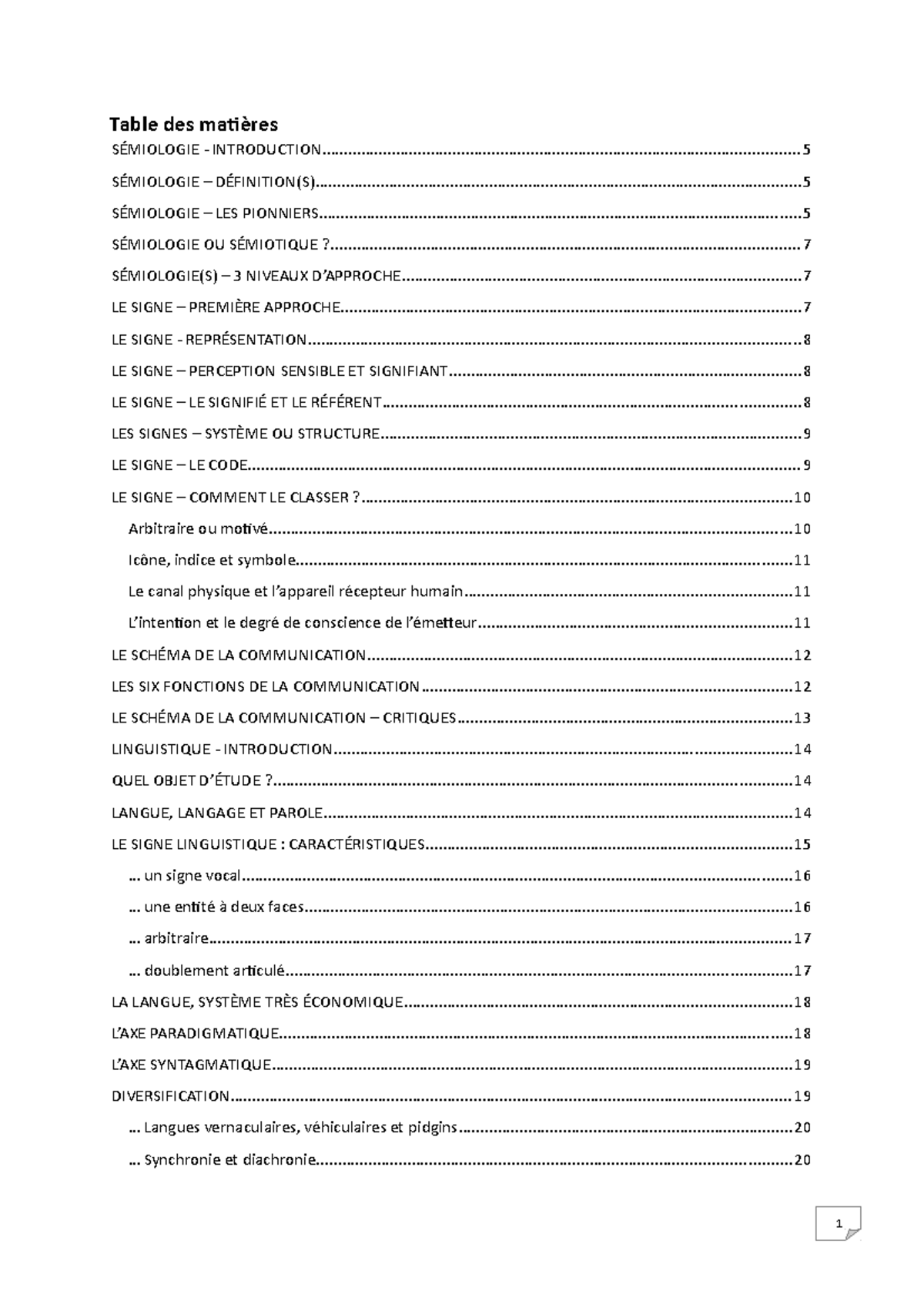 Sémiologie notes de cours 1BD 1AP - Table des matières SÉMIOLOGIE ...