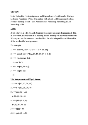 Python UNIT I NEW - ertyujkl - PYTHON PROGRAMMING UNIT I UNIT I: Identifiers – Keywords ...