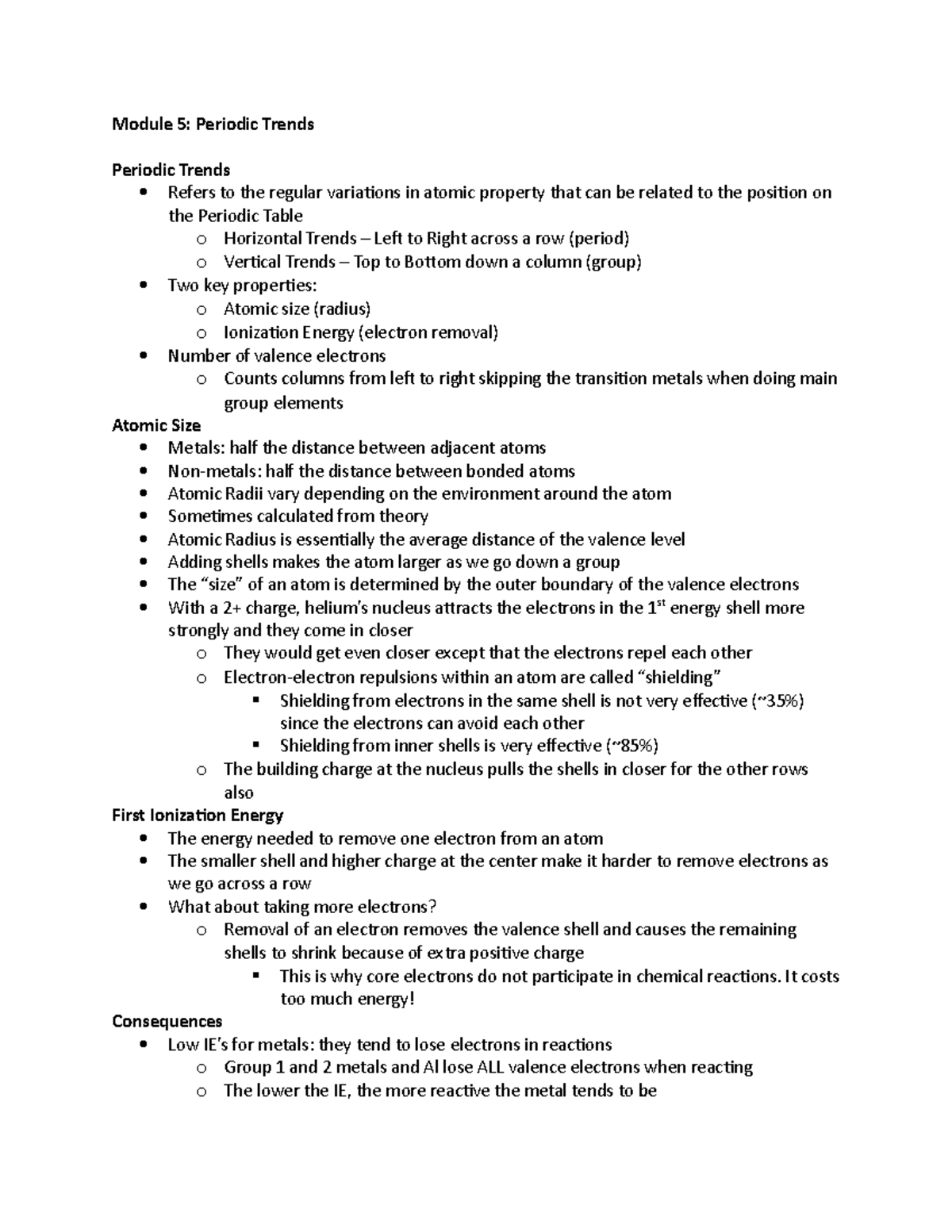 Module Number 5 - Module 5: Periodic Trends Periodic Trends Refers to ...