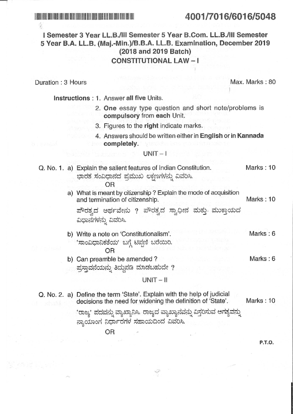 Constitutional Law-I December 2019 - Exam pattern - Studocu
