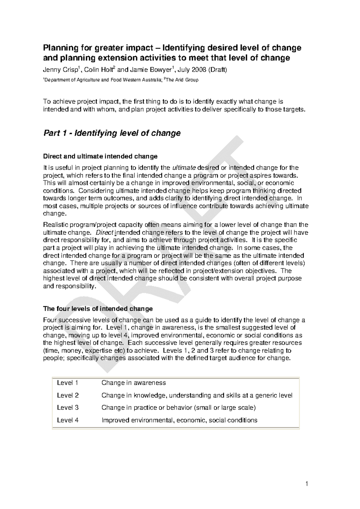 Levels of Change paper - Planning for greater impact – Identifying ...
