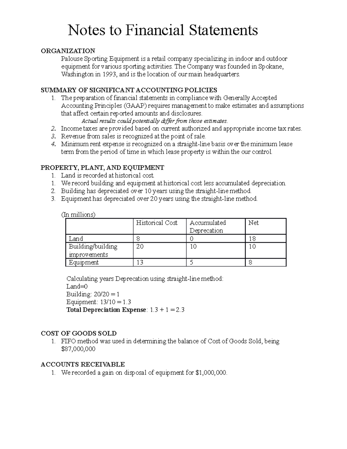 Notes on Financial Statements - Notes to Financial Statements ...