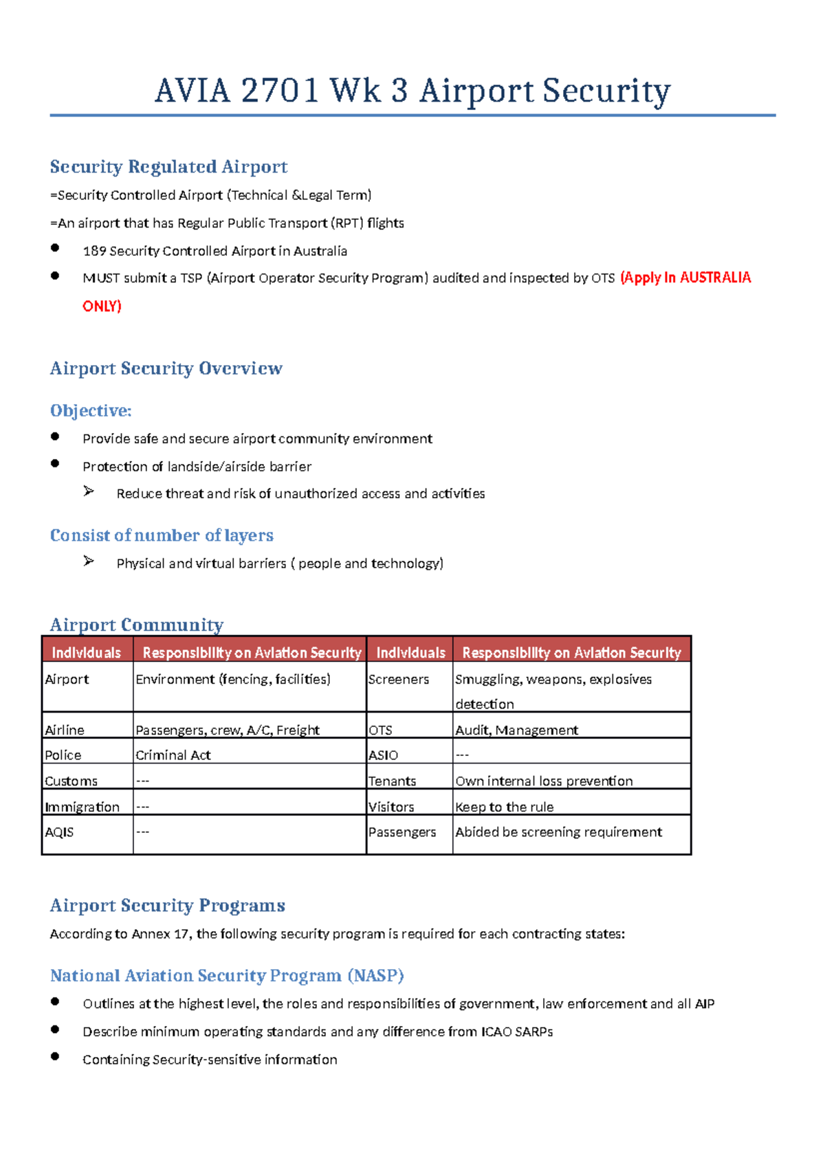 Wk 3 Airport Security - AVIA 2701 Wk 3 Airport Security Security ...