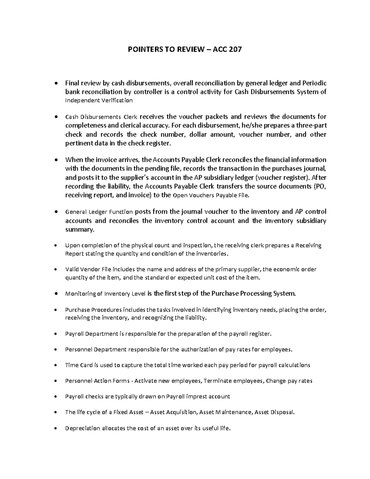 Pointers to Review ACC 207 - POINTERS TO REVIEW – ACC 207 • Final ...