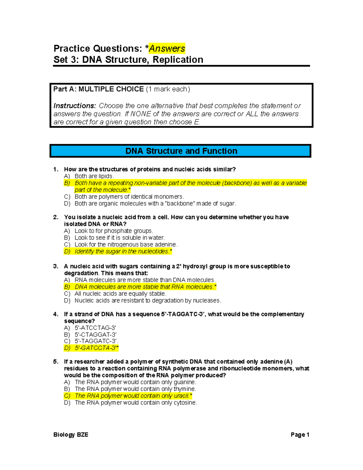 Practice Questions Set 3 answers - Practice Questions: *Answers Set 3 ...